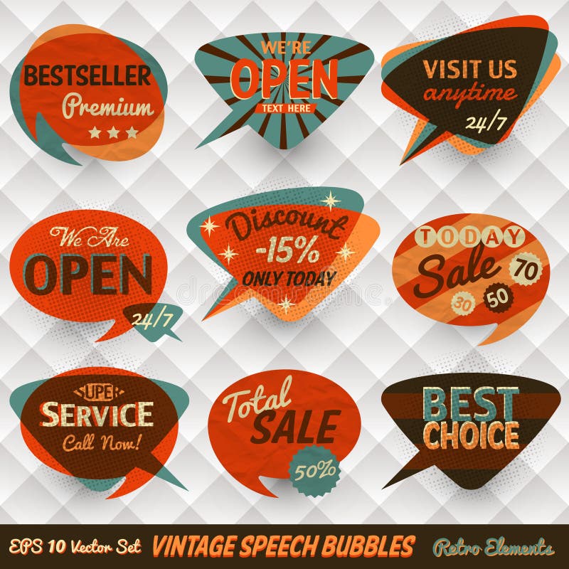 Vintage Speech Bubbles Cards Stock Vector - Illustration of cardboard ...