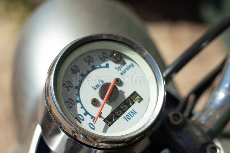 Vintage Speedometer on a Retro Motorcycle. Speed Arrow Close-up Stock ...