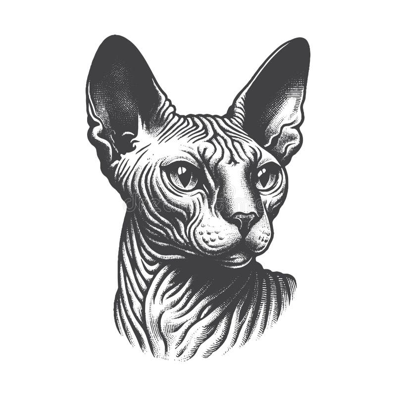 Vintage Sphynx Cat Head Portrait Vector Illustration. Stock Vector ...