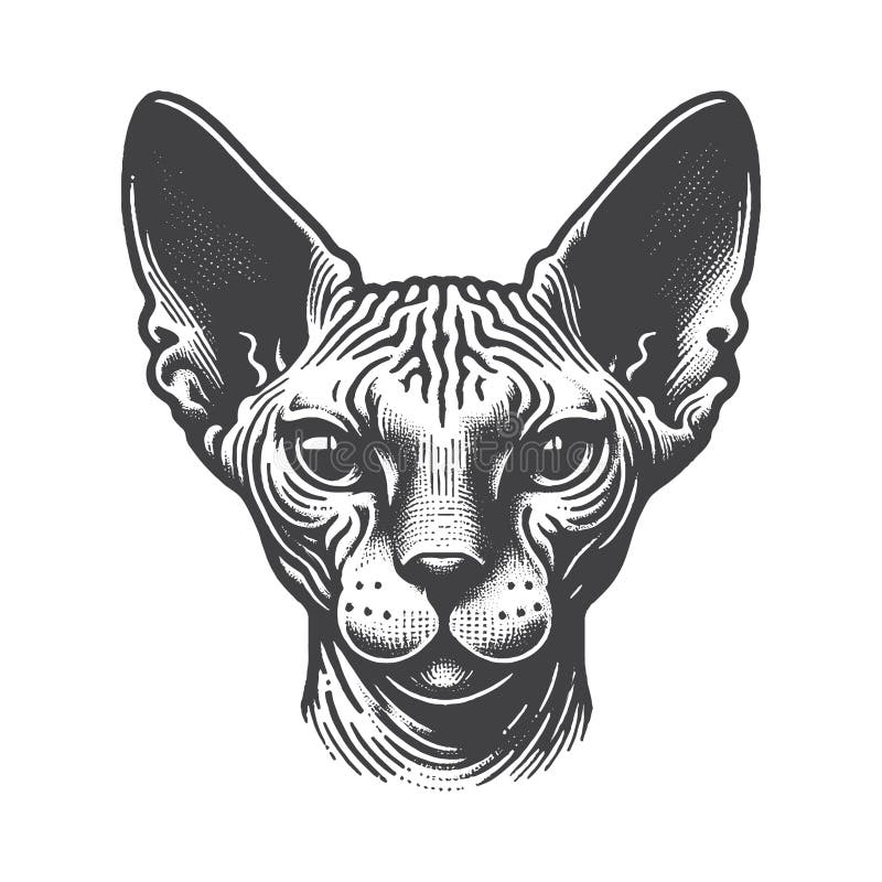 Vintage Sphynx Cat Head Portrait Vector Illustration. Stock Vector ...