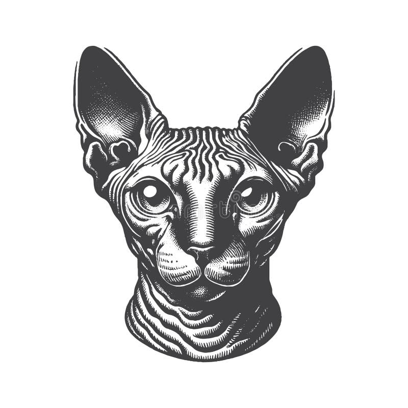 Vintage Sphynx Cat Head Portrait Vector Illustration. Stock Vector ...