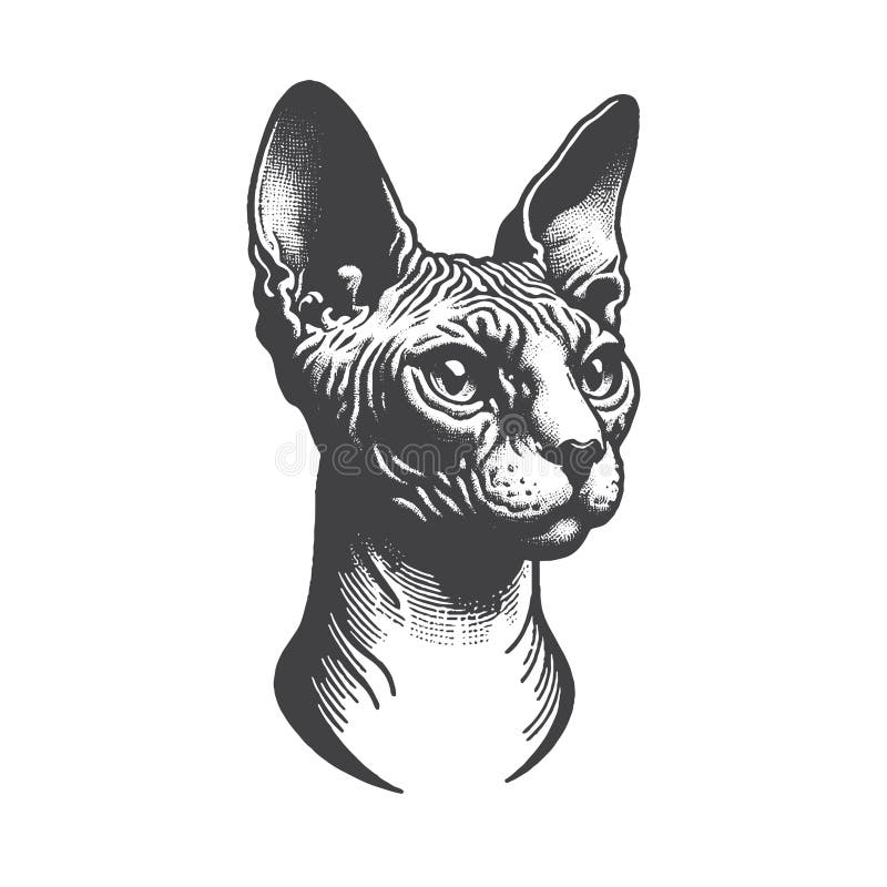 Vintage Sphynx Cat Head Portrait Vector Illustration. Stock Vector ...