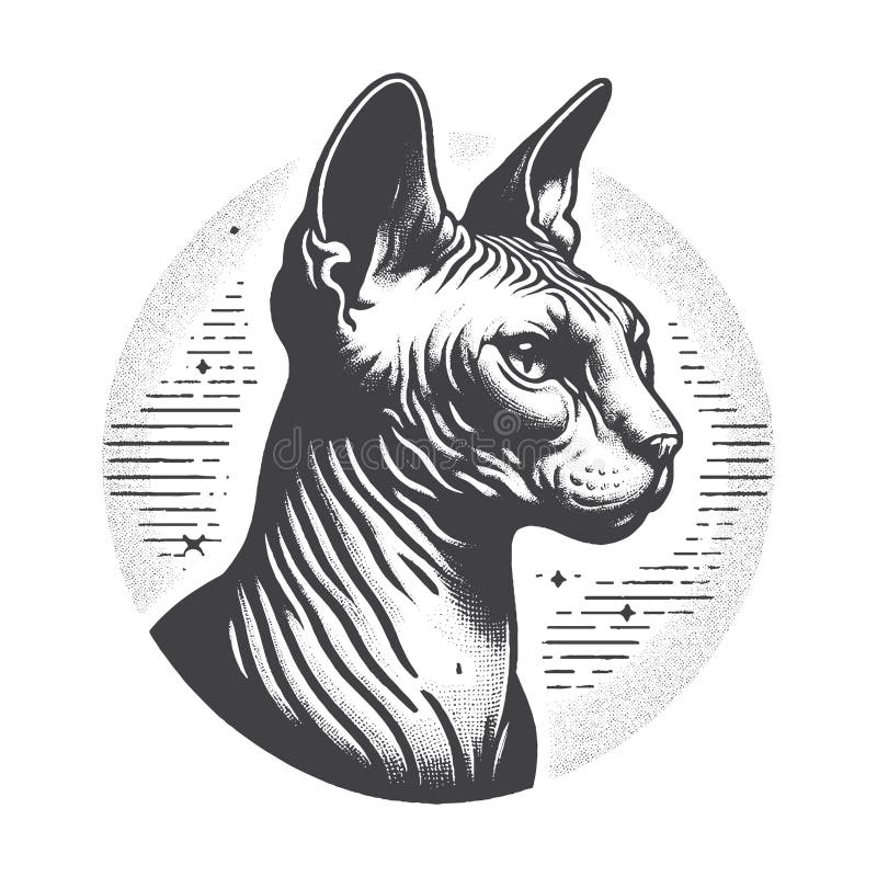 Vintage Sphynx Cat Head Side Portrait Vector Illustration. Stock Vector - Illustration of cute ...