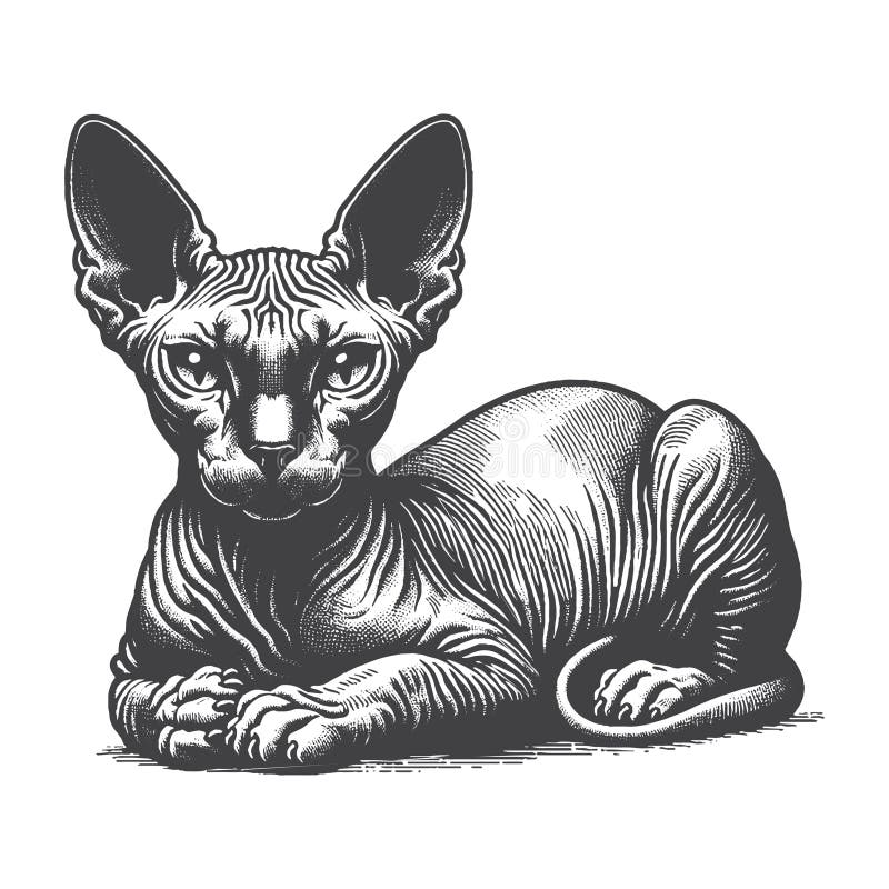 Vintage Sphynx Cat Lying Down Vector Illustration. Stock Vector ...