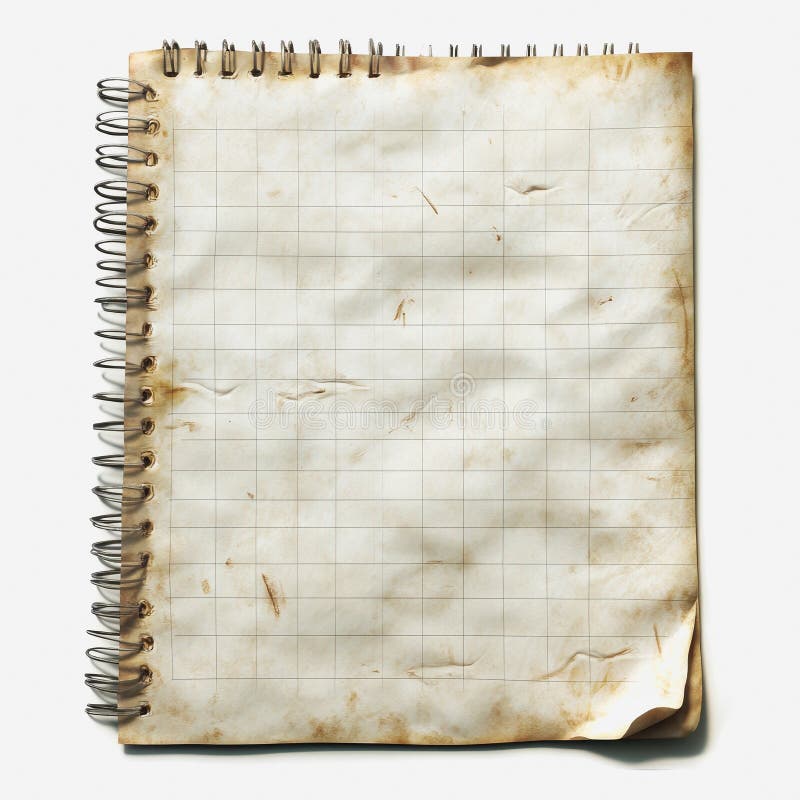 Vintage Spiral Notebook with Aged Paper Texture, Blank Grid Pages ...