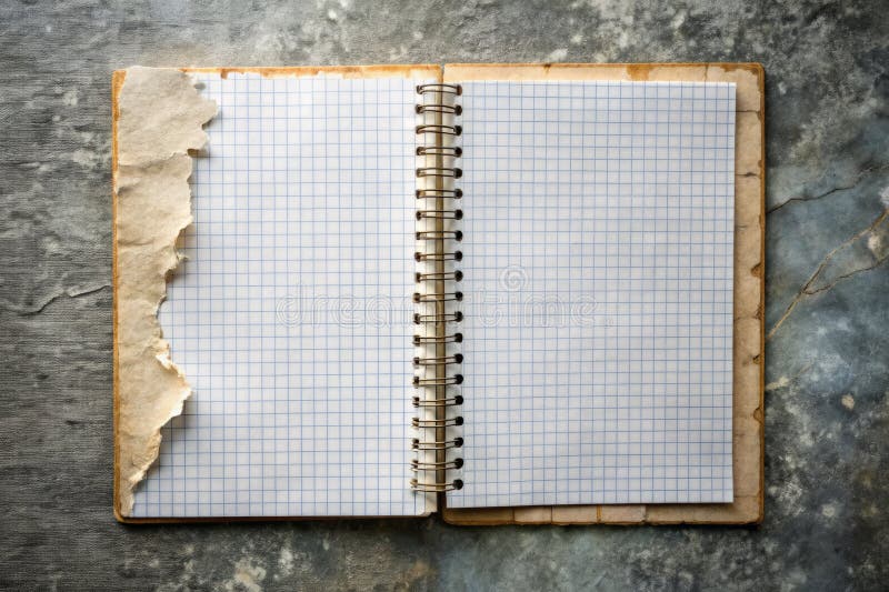 Vintage Spiral Notebook Paper Background A4 Flat Lay with Aged Grey ...