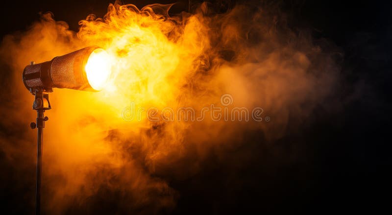 Vintage Spotlight Emits Warm Light through Smoke, Creating Dramatic ...