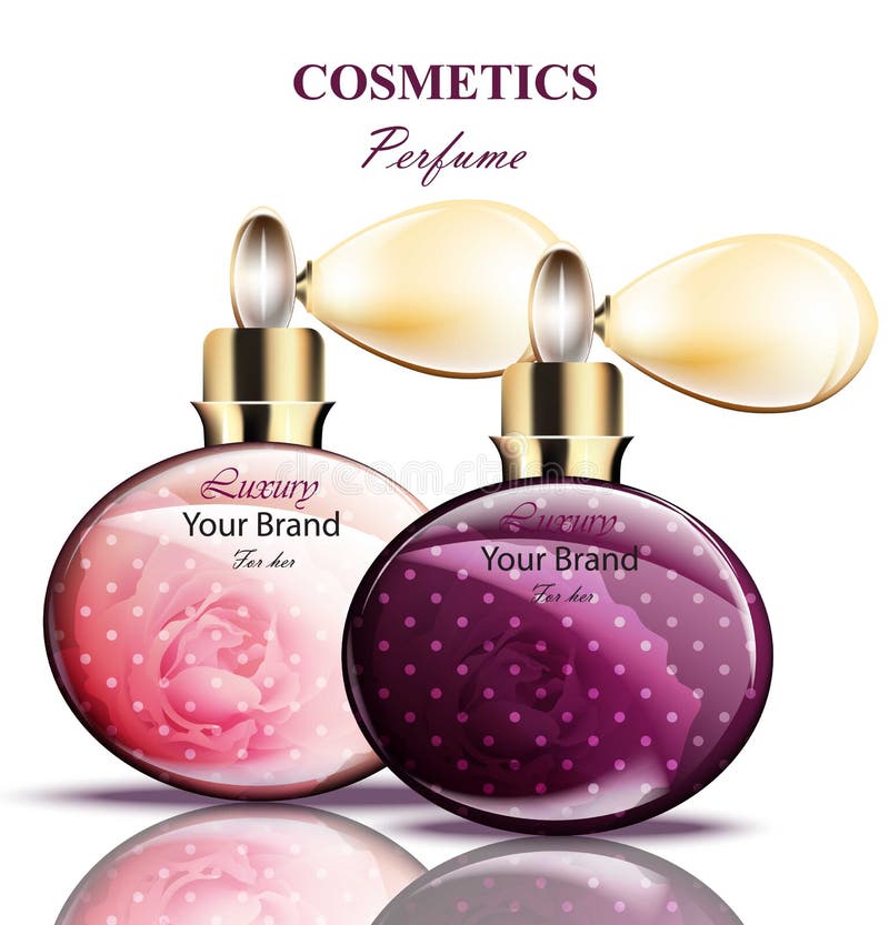 Vintage Spray Perfume Bottles. Realistic Vector Product Packaging ...