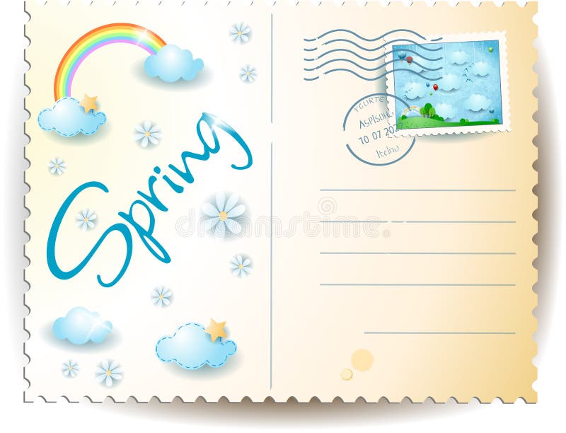 Spring Postcard - Flowering Tree Stock Illustration - Illustration of ...