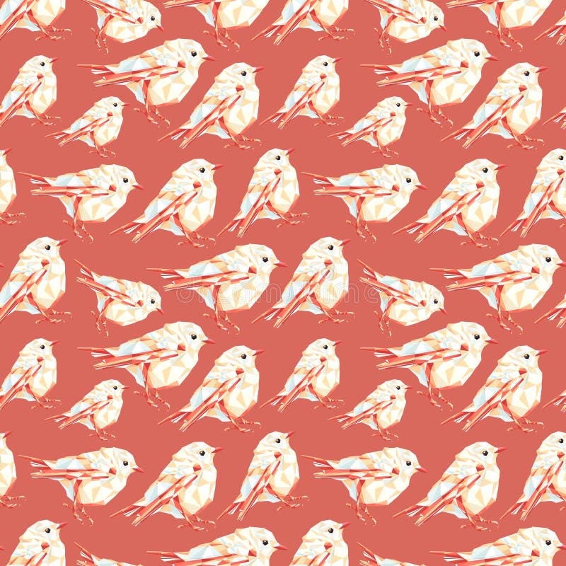 Vintage Spring Red Polygon Bird Pattern Stock Vector - Illustration of ...