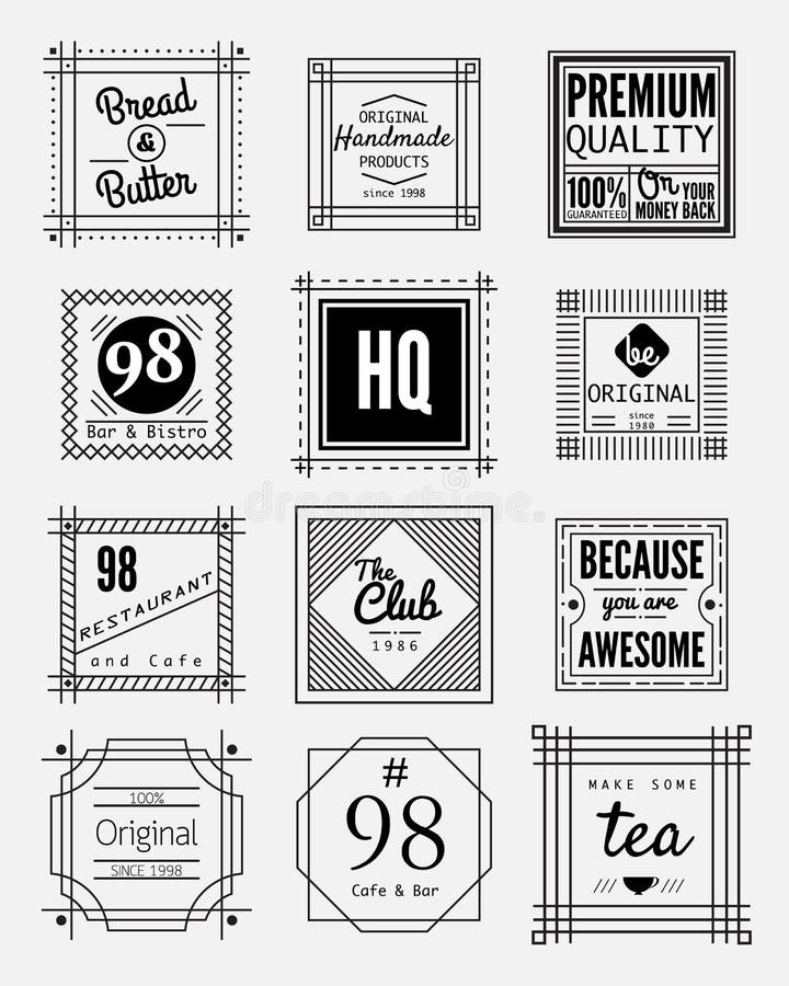 12 Vintage Square Badges Collection Stock Vector - Illustration of icon ...