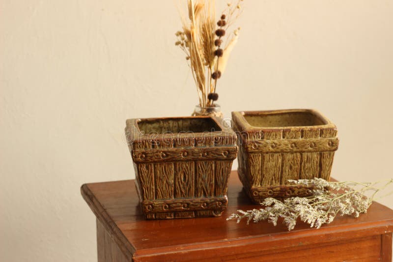 Vintage Square Clay Pots for Aesthetic Home Decor Stock Image - Image ...