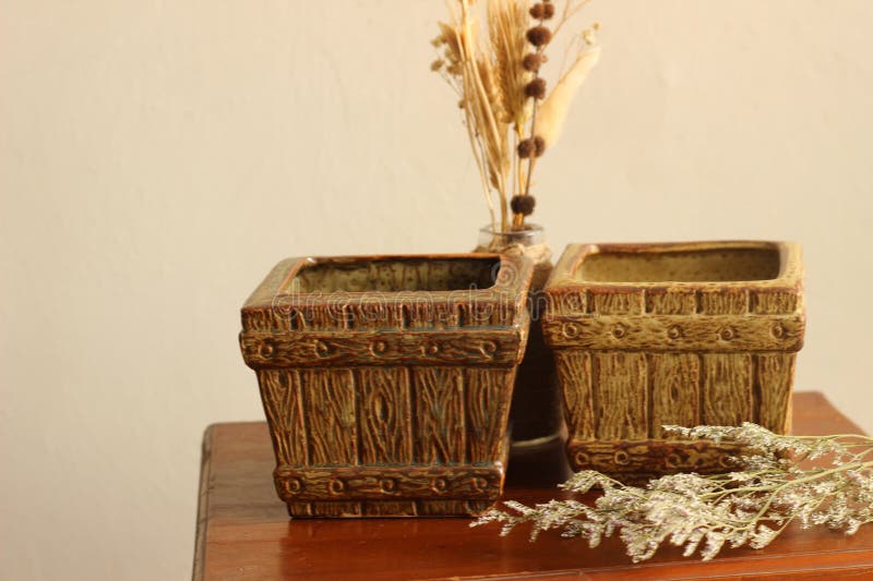 Vintage Square Clay Pots for Aesthetic Home Decor Stock Photo - Image ...
