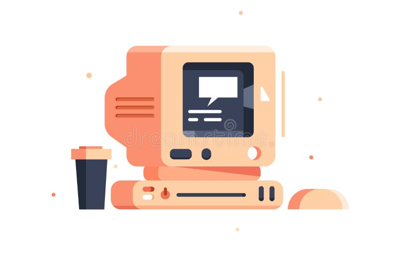 Vintage Square Computer with Drive, Flat Style. Stock Illustration ...