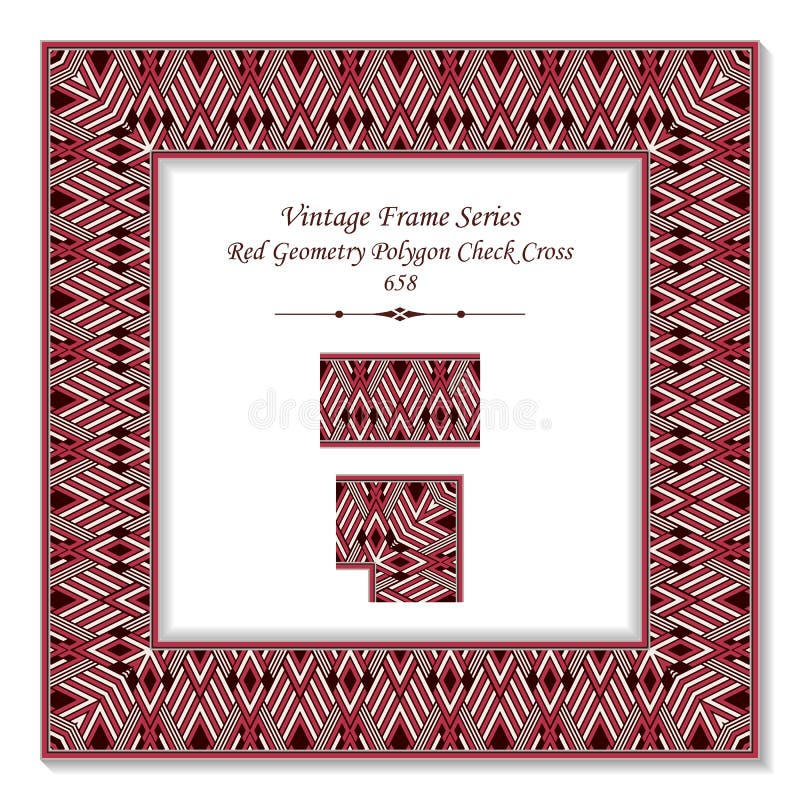 Vintage Square 3D Frame Red Geometry Polygon Check Cross Stock Vector ...
