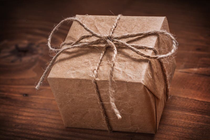 Vintage Square Gift Box with String Bow Stock Image - Image of holidays ...