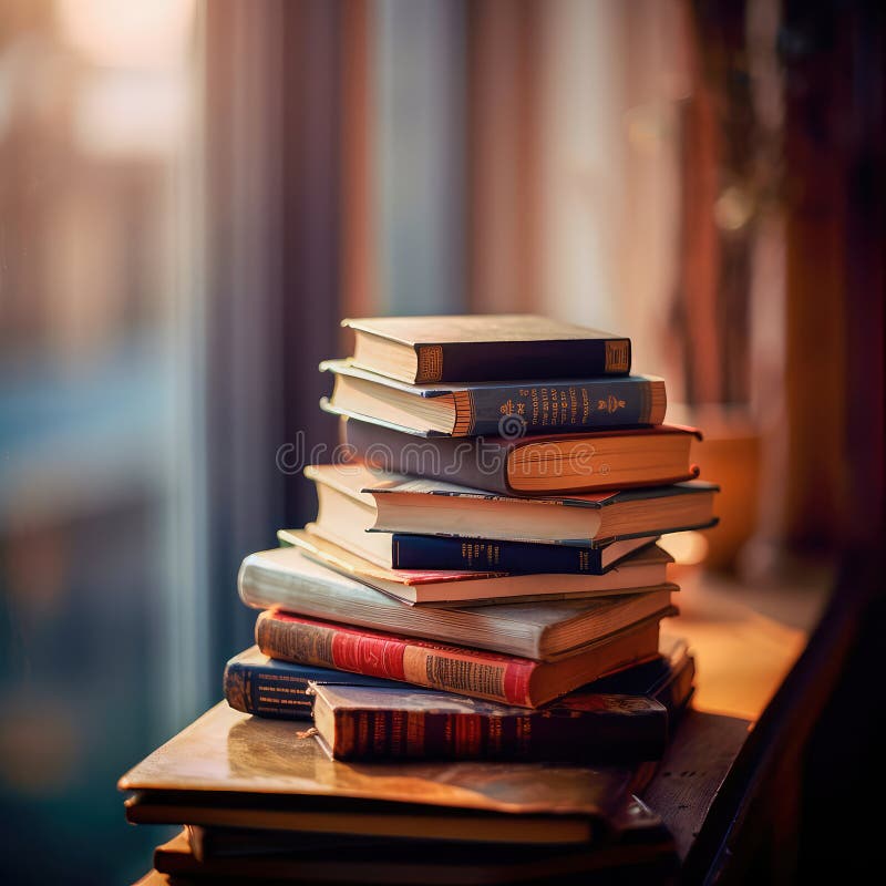 Vintage Stack of Old Books on a Wooden Table. Generative AI Stock ...