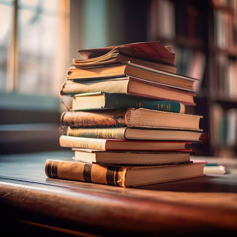 Vintage Stack of Old Books on a Wooden Table. Generative AI Stock ...