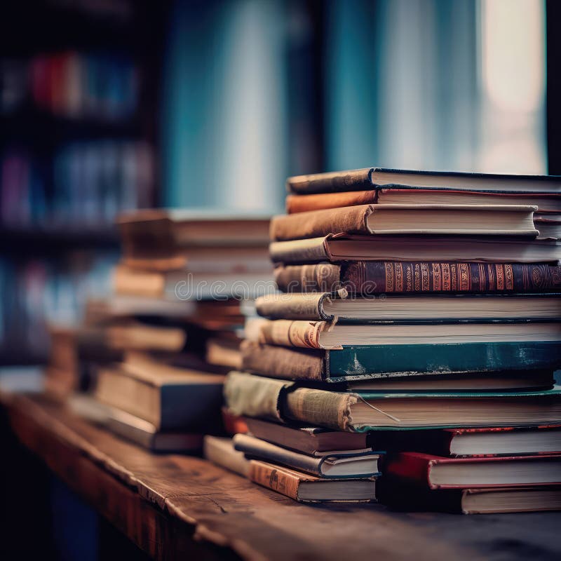 Vintage Stack of Old Books on a Wooden Table. Generative AI Stock ...