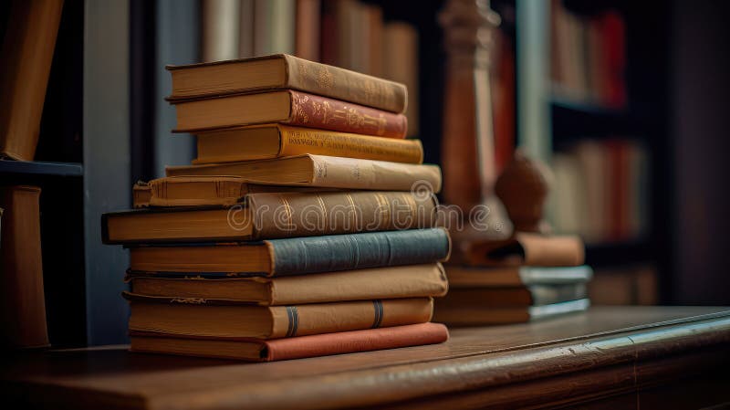 Vintage Stack of Old Books on a Wooden Table. Generative AI Stock ...
