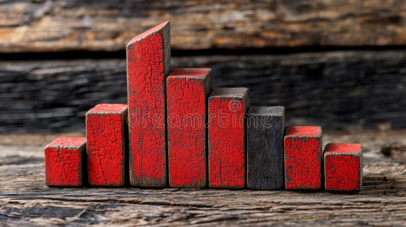 Vintage Stacked Blocks Displaying Statistical Data on Rustic Wood Stock ...