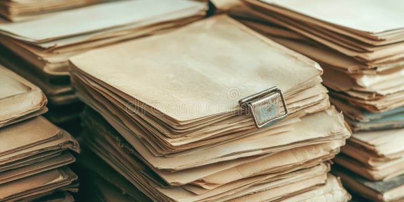 Vintage Stacks of Aged Paper Files with Binder Clips Stock Photo ...