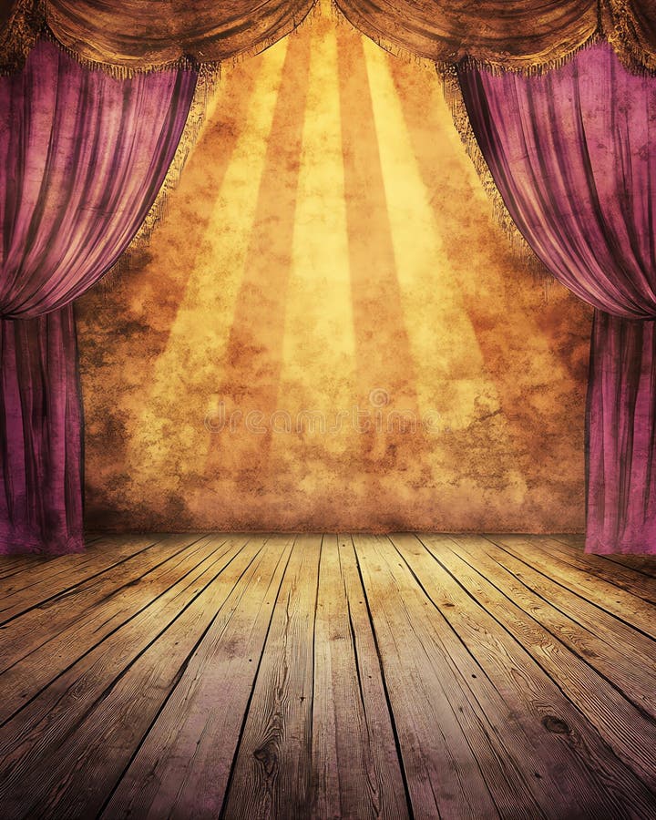 Vintage Stage with Red Purple Curtains and Striped Backdrop Stock Image ...