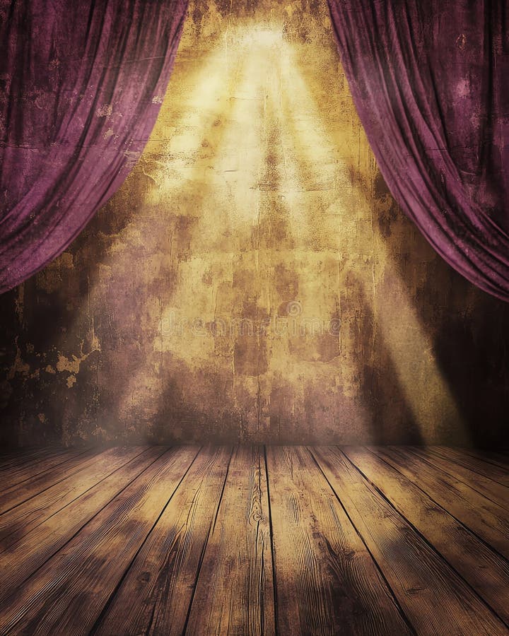 Vintage Stage with Red Purple Curtains and Striped Backdrop Stock Image ...
