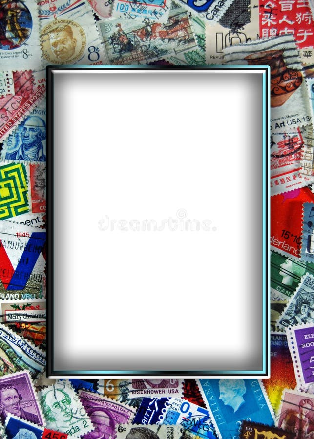 Vintage Stamp Collection Frame Stock Illustration - Illustration of ...