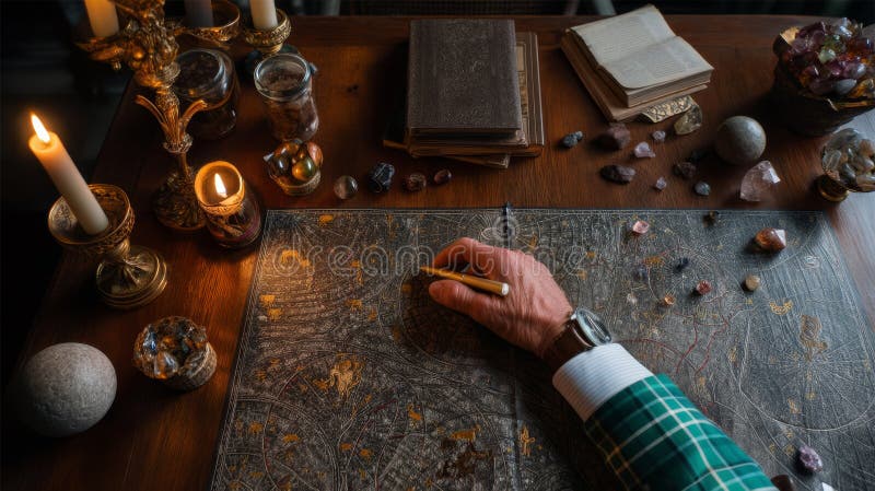 Vintage Star Map Study with Hand Drawing Celestial Lines on Aged Cosmic ...