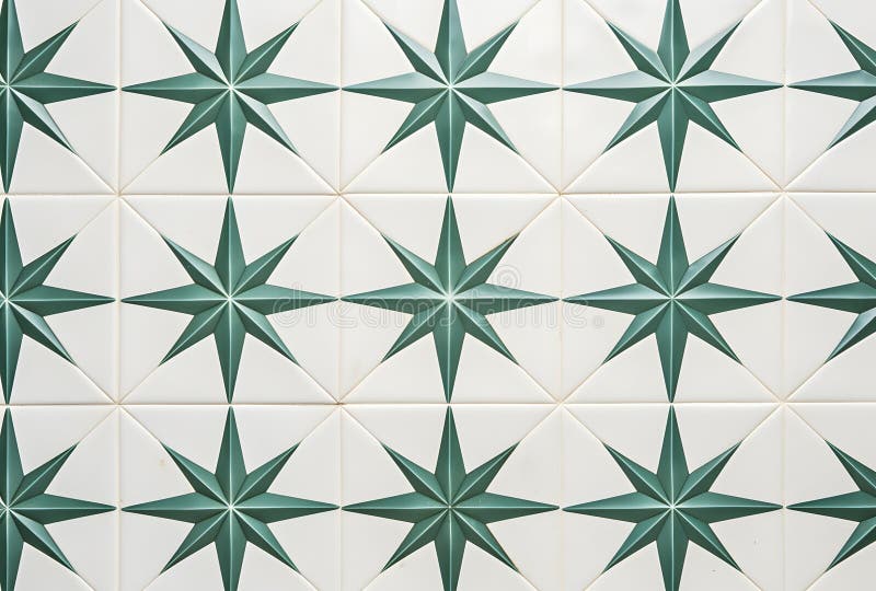 Vintage Green Star Tile Pattern - Boho Style Stock Illustration ...