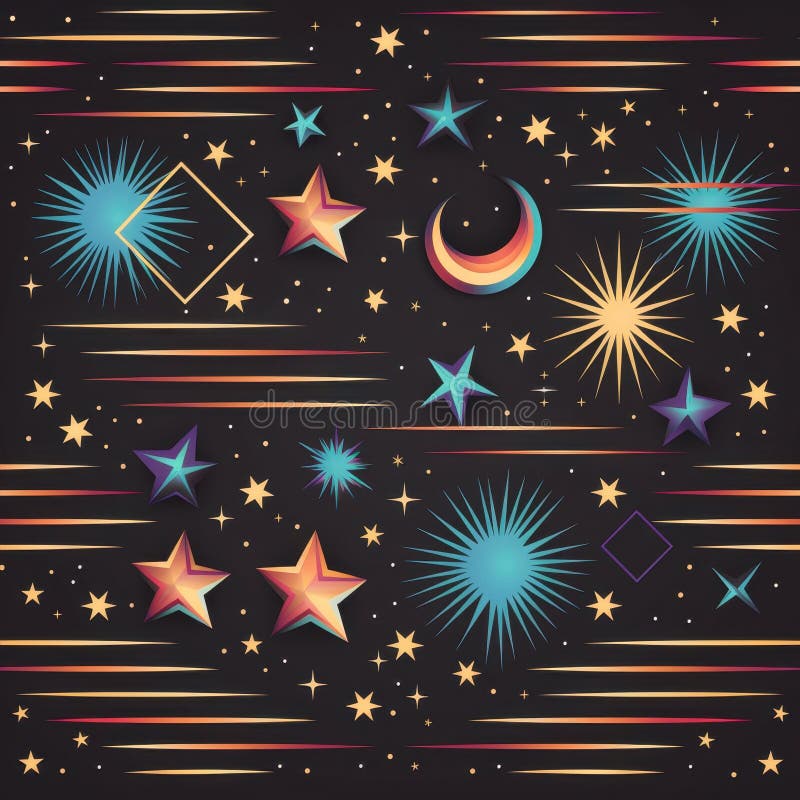 Vintage Starry Night Pattern Stock Illustration - Illustration of ...