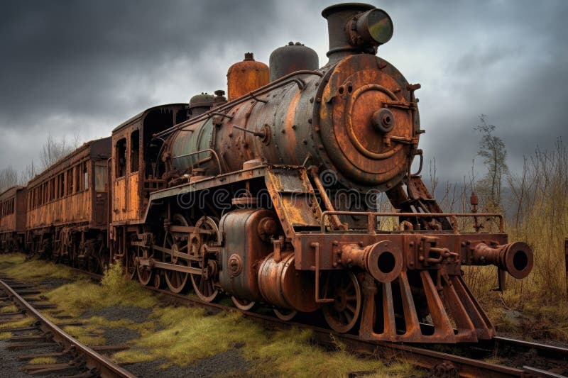 Vintage Steam Engine Covered in Rust Stock Illustration - Illustration ...