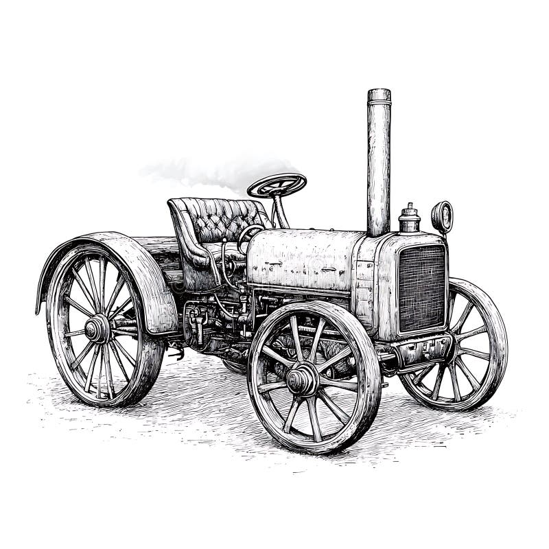 Vintage Steam Tractor Drawing Ink Sketch Stock Illustration ...