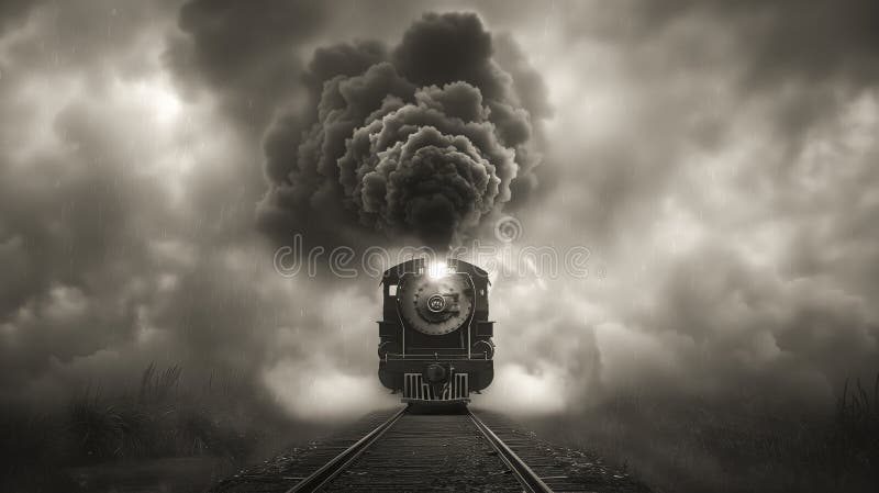 Vintage Steam Train Forges Ahead on the Tracks, Its Headlight Piercing ...