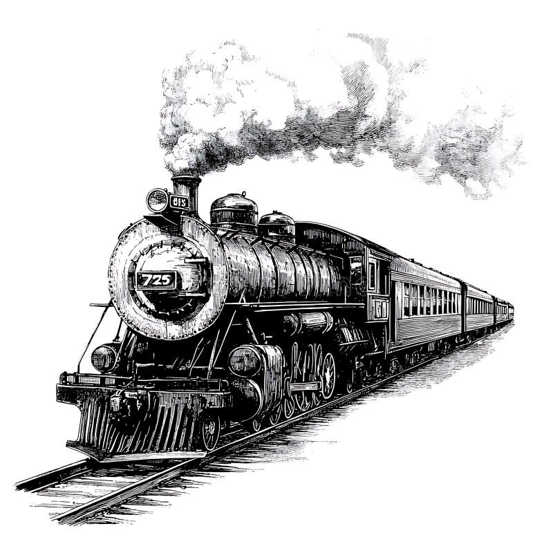 Vintage Steam Train Illustration Stock Illustration - Illustration of ...
