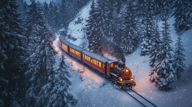 A Vintage Steam Train Makes Its Way through a Serene Snowy Forest at ...