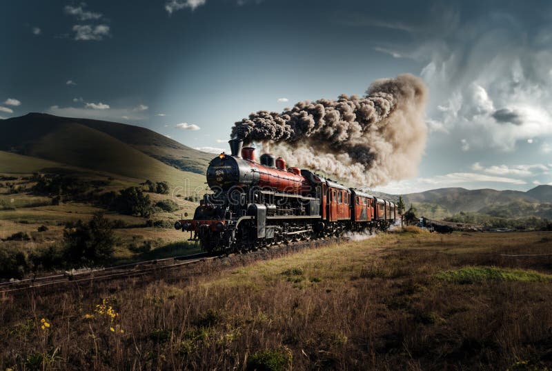 Vintage Steam Train Passing by Stock Illustration - Illustration of ...
