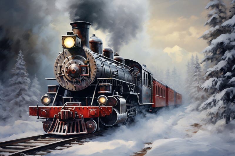 Vintage Steam Train in a Snow Scape. Generative by Ai Stock ...