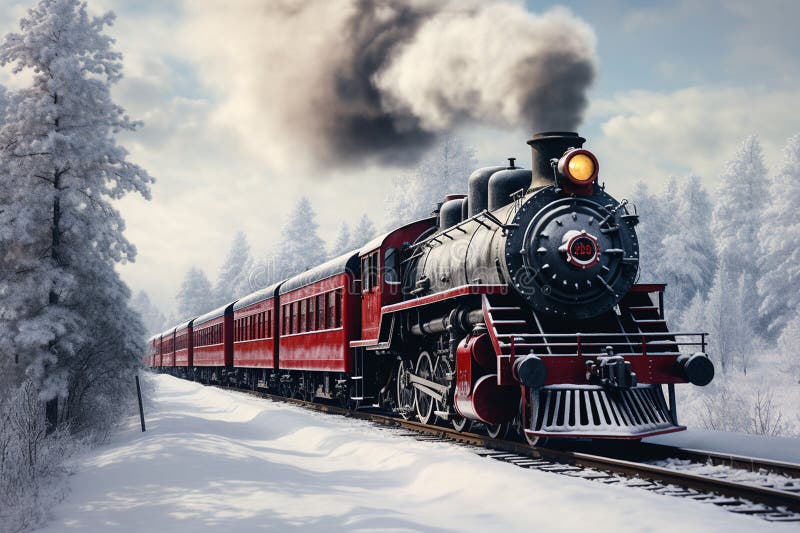 Vintage Steam Train in a Snow Scape. Generative by Ai Stock ...