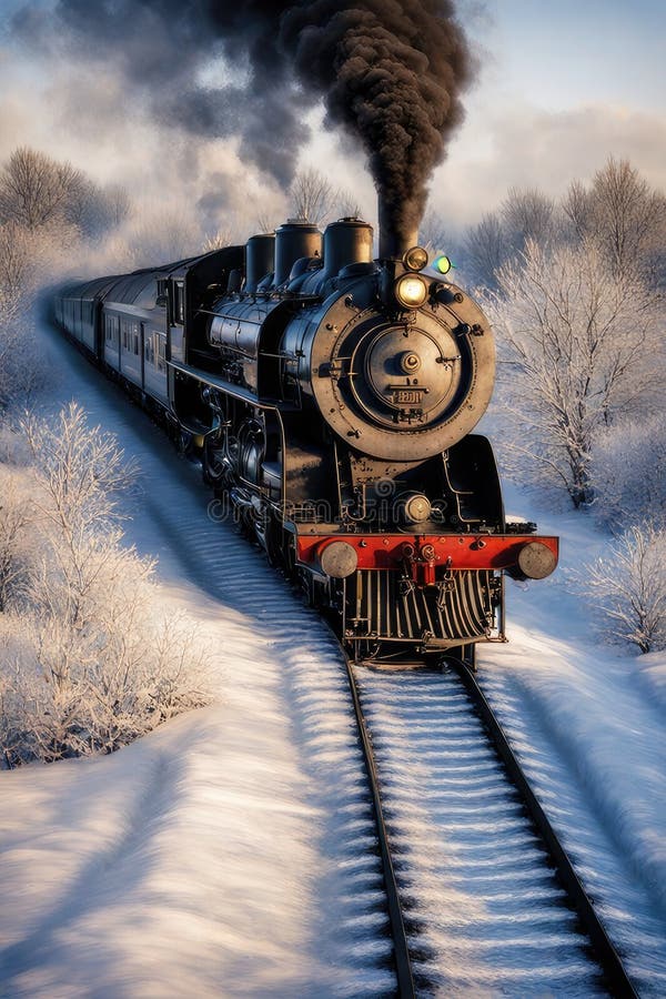 Vintage Steam Train in Snowy Winter Landscape Stock Illustration ...