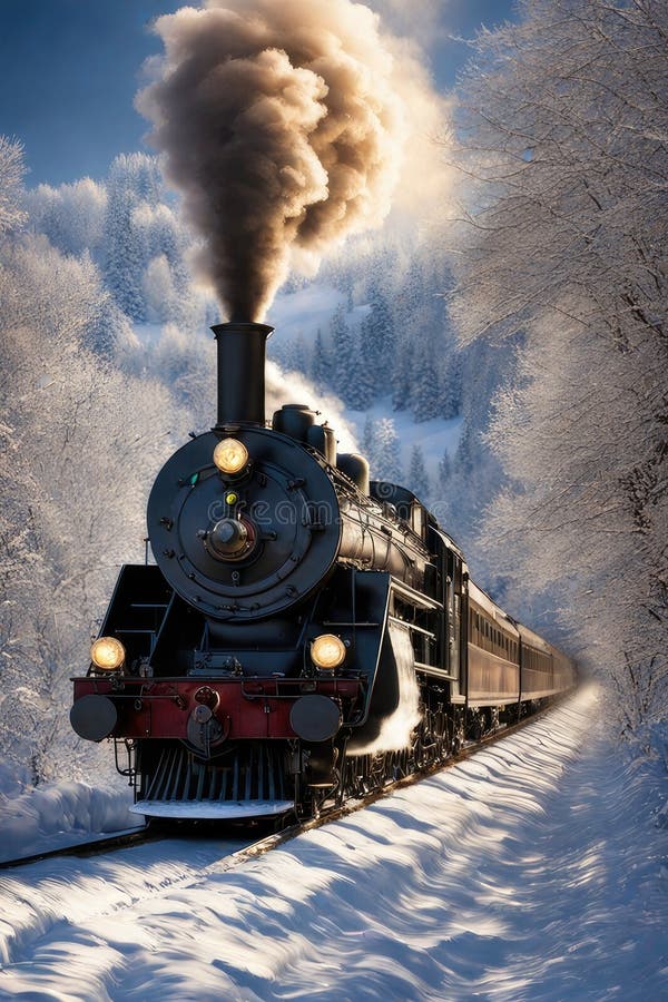 Vintage Steam Train in Snowy Winter Landscape Stock Illustration ...