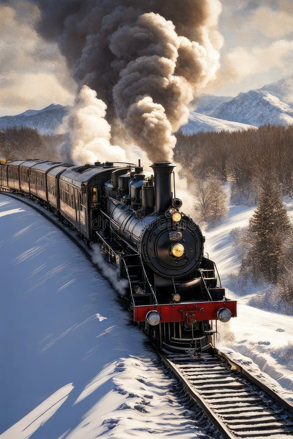 Vintage Steam Train in Snowy Winter Landscape Stock Illustration ...