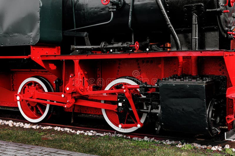 Vintage Steam Train with Vibrant Red Metal Wheels. Stock Photo - Image ...