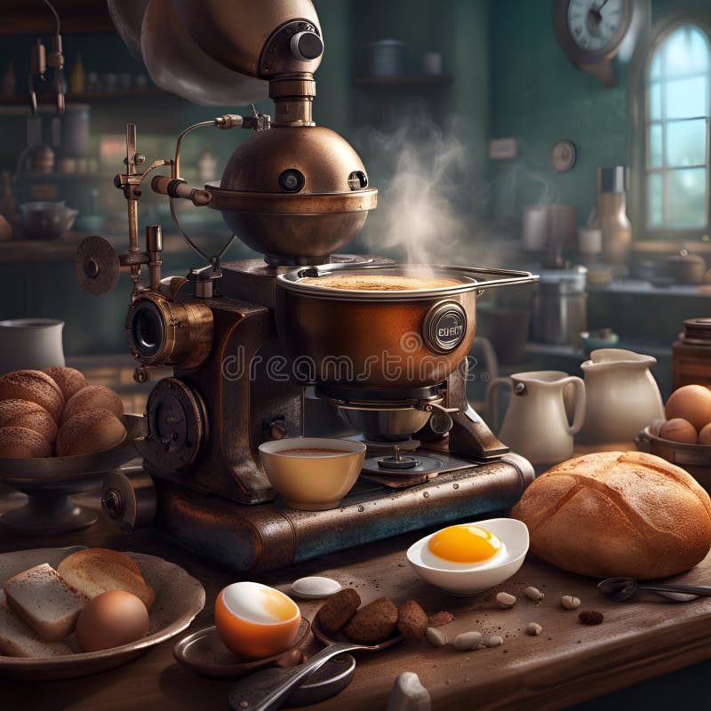 Vintage Steampunk Breakfast Making Machine Created with AI Generative ...