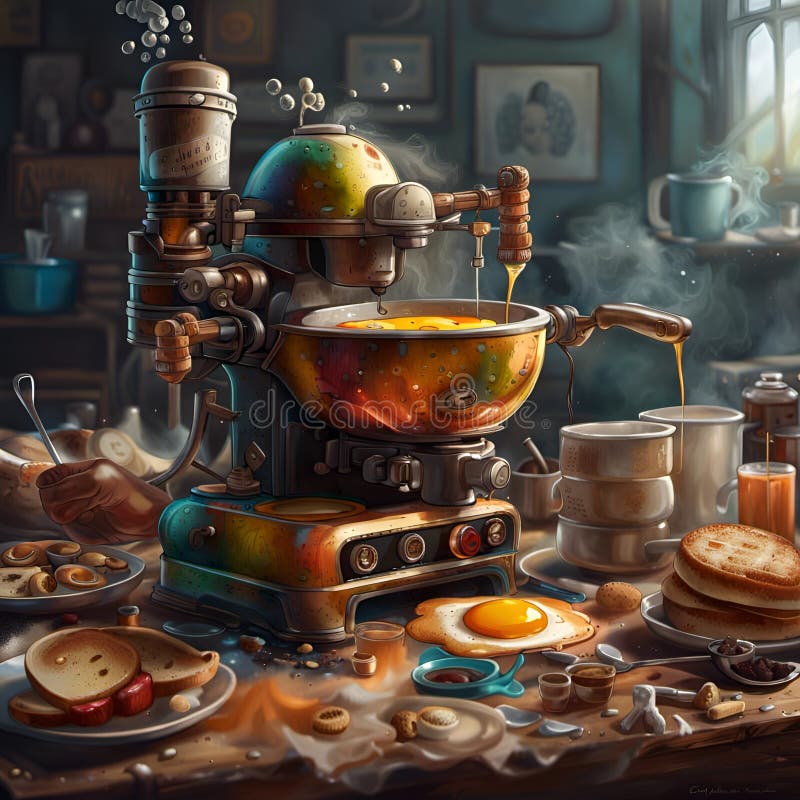 Vintage Steampunk Breakfast Making Machine Created with AI Generative ...