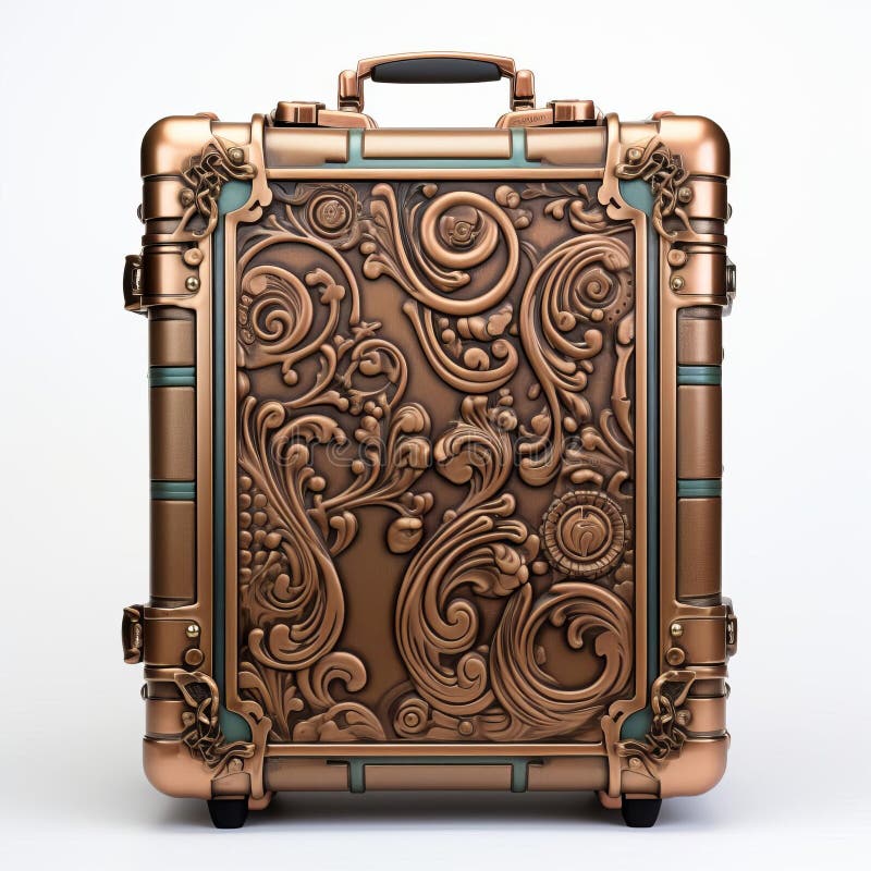 Vintage Steampunk Copper Briefcase with Floral Designs on White Stock ...