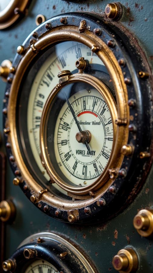 Vintage Steampunk Gauge with Brass Details and Mechanical Design Stock ...