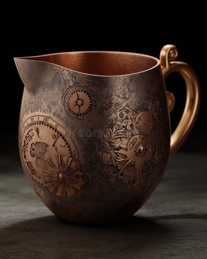 Antique Steampunk Milk Jug with Clockwork Body and Spiral Brass Handle ...