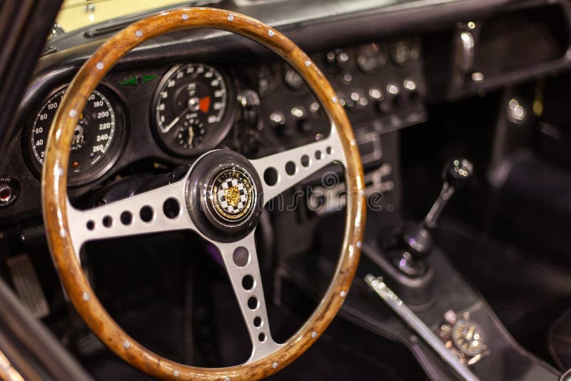 Vintage Steering Wheel in Antique Car Editorial Photo - Image of ...